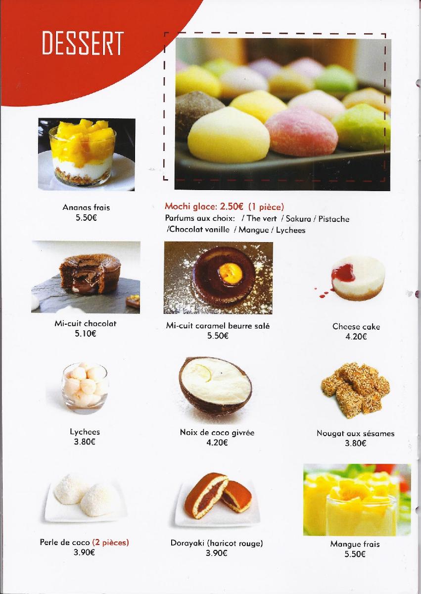 Menu at Saga Sushi restaurant, Vincennes
