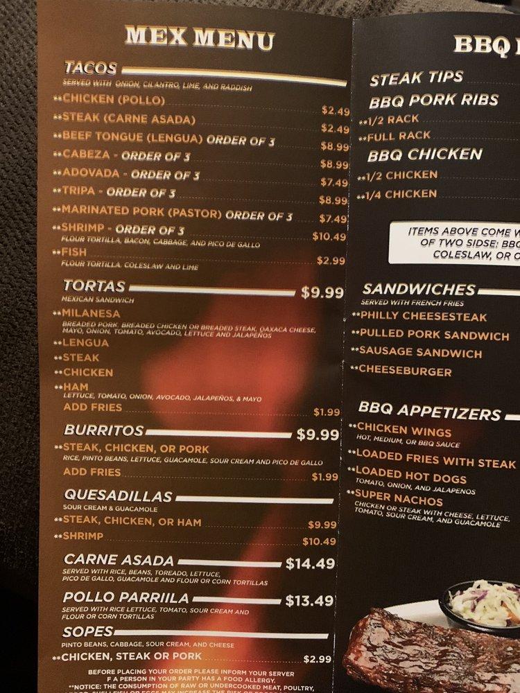 Menu at Texmex Express, Lynn