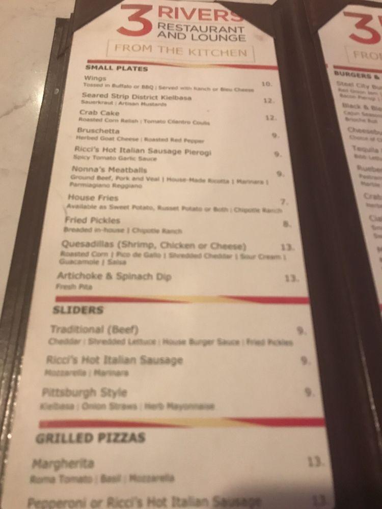 Menu at 3 Rivers Restaurant and Lounge, Pittsburgh