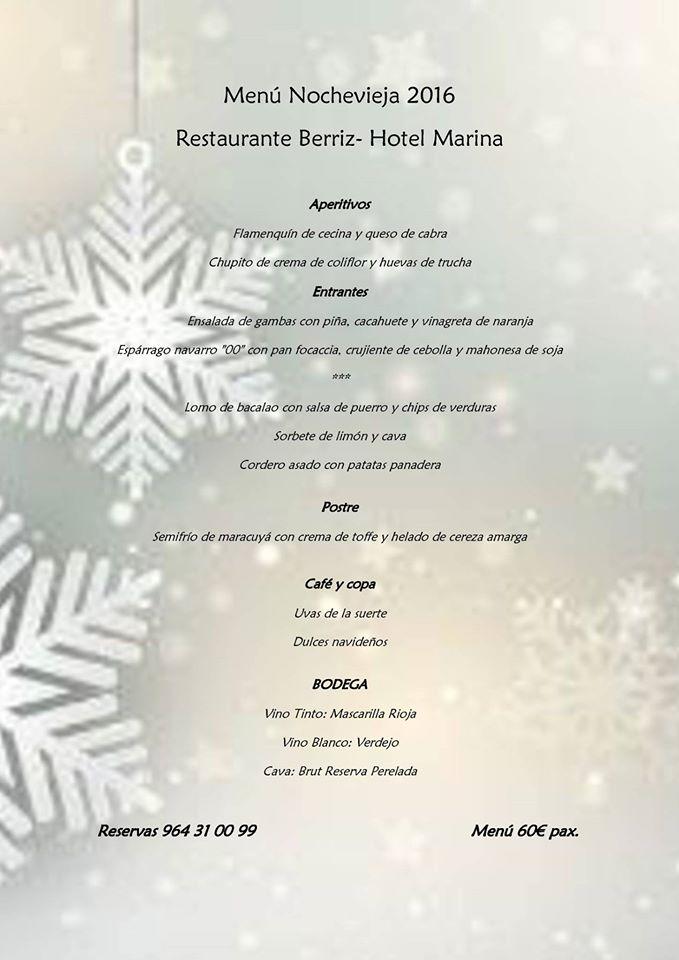 Carta de Hotel Marina Restaurante Berriz, Oropesa
