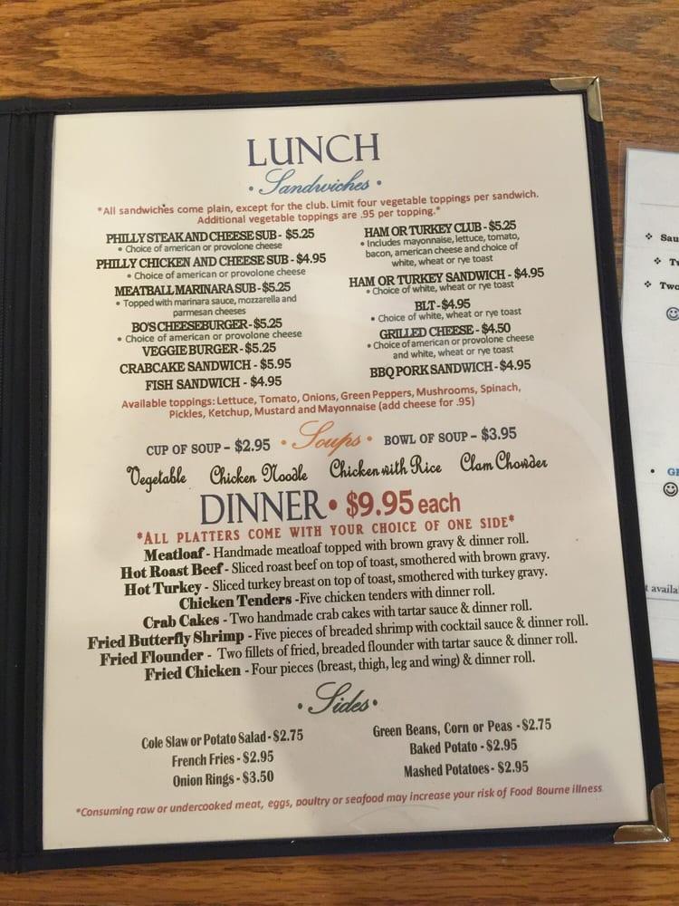 Menu at Bo's Cafe, King George