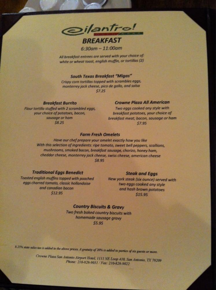 Menu at Cilantro restaurant, San Antonio
