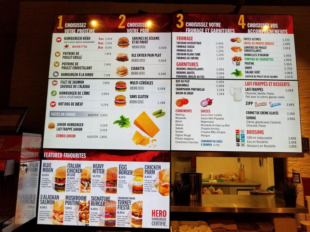 Menu at Hero Certified Burgers restaurant, Montreal