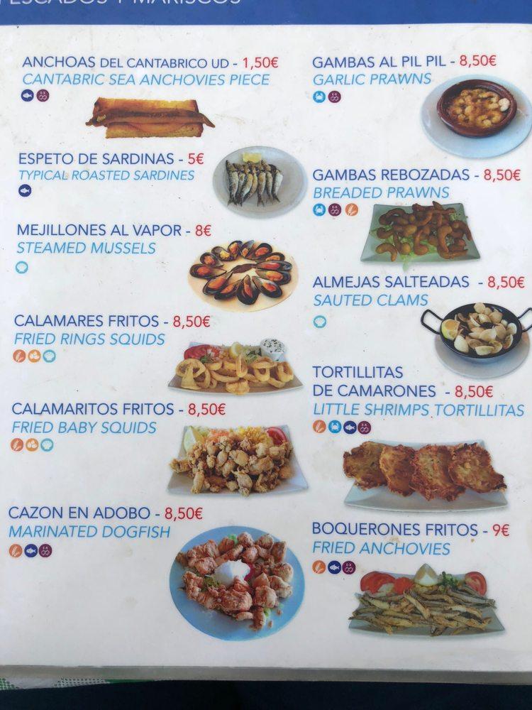 Menu at Chiringuito La Malagueta pub & bar, Málaga
