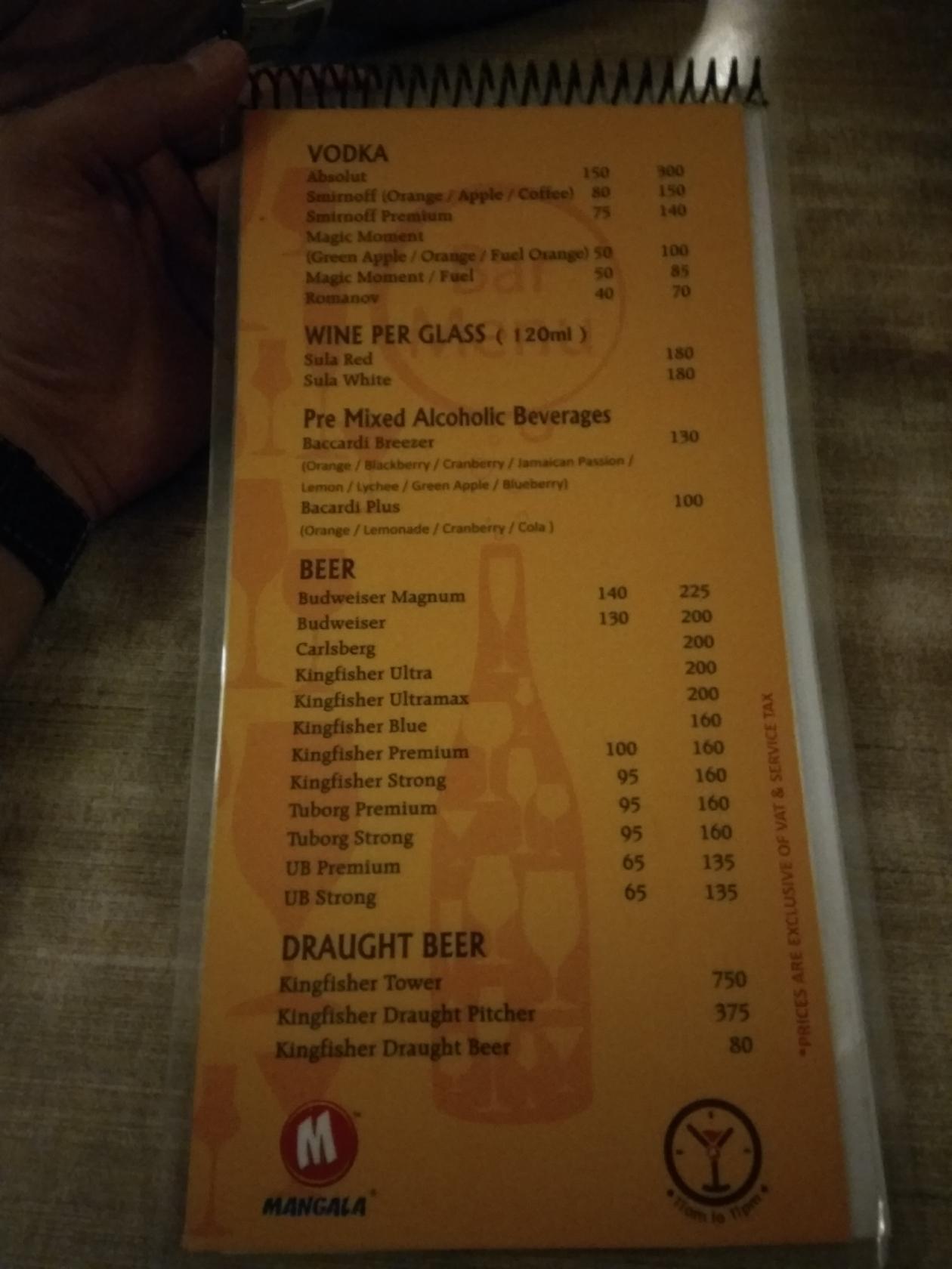 Menu at Mangala Bar & Restaurant, Mangaluru, Shanti Kendra Building