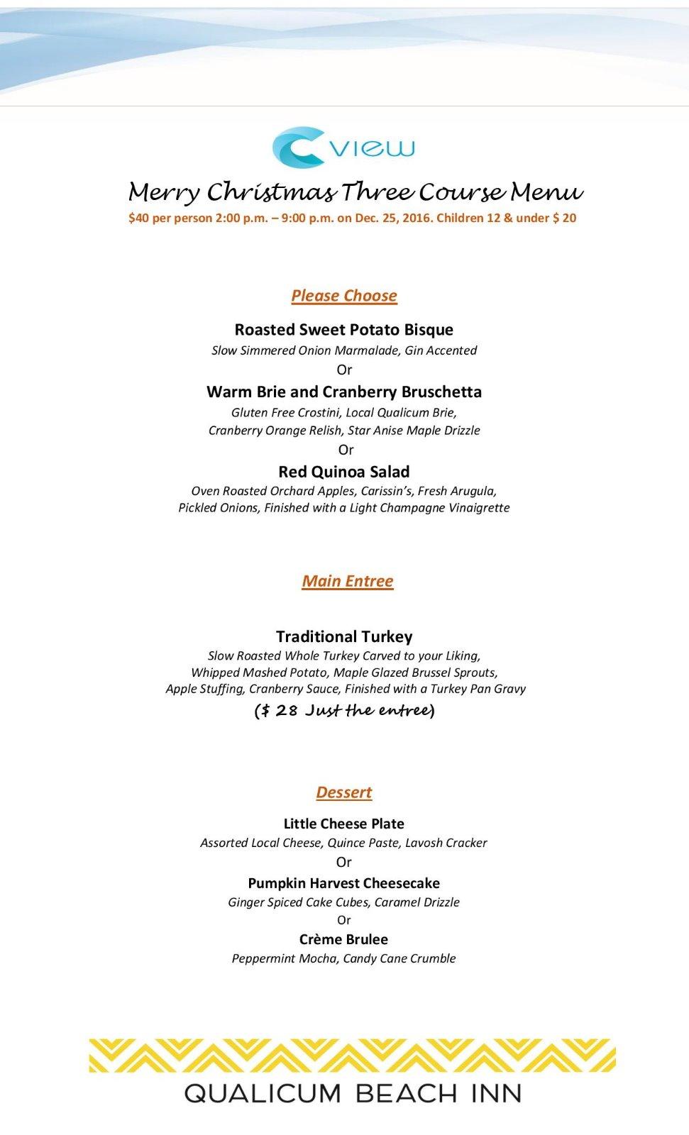 Menu at Qualicum Beach Inn cafe, Qualicum Beach, Island Hwy W