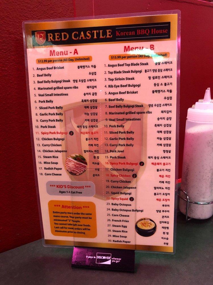Menu at Red Castle Korean BBQ, Rialto