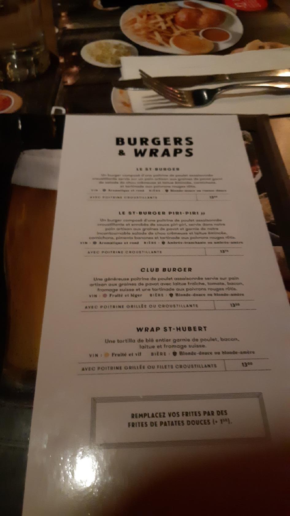 Menu au Restaurant et bar St-Hubert, Saint-Jean-sur-Richelieu, 960 Bd ...