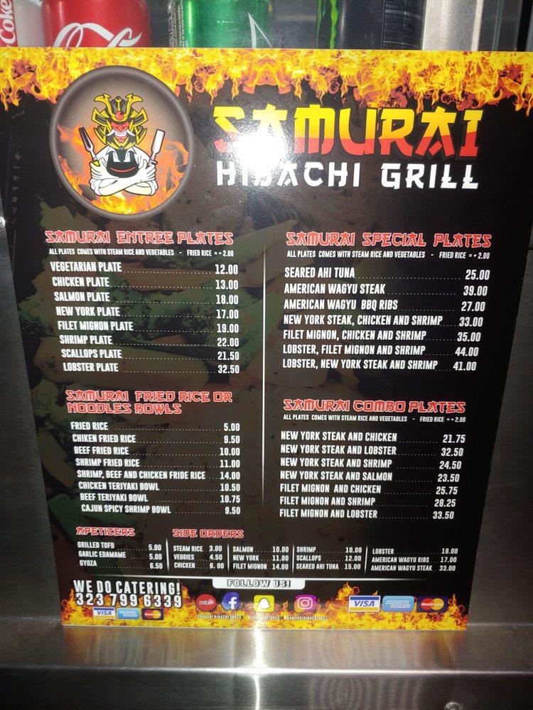 Menu at Samurai Hibachi Grill restaurant, Los Angeles