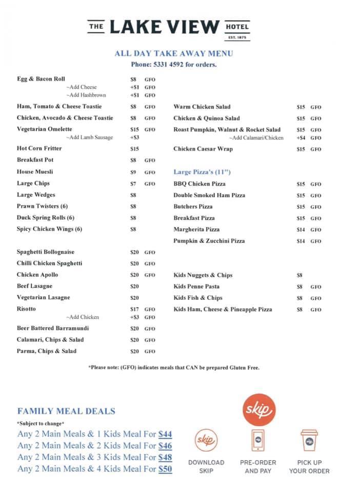 Menu at The Lake View Hotel pub & bar, Lake Wendouree