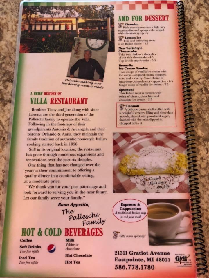 Menu at Villa Restaurant and Pizzeria, Eastpointe