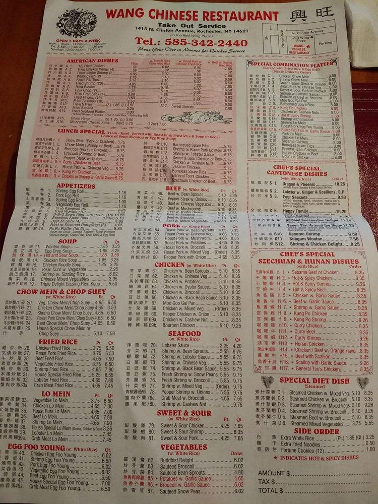 Menu at Wing's Chinese Restaurant, Rochester