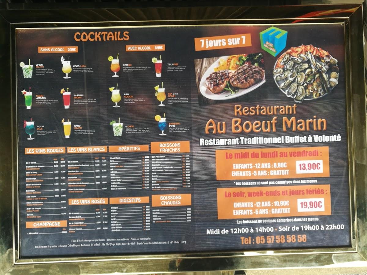 Menu au Au Boeuf Marin restaurant, Saint-André-de-Cubzac, 240 Av. Boucicaut