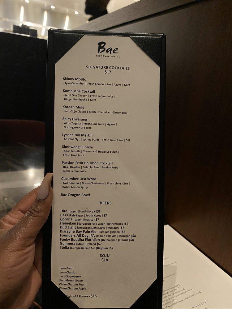 Menu at Bae Korean Grill BBQ, Hollywood