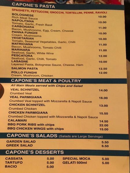 Menu at Capone's Pizza & Pasta Research pizzeria, Research