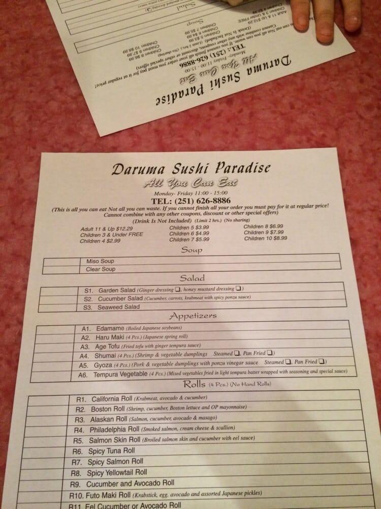 Menu at Daruma Japanese Sushi & Steak House restaurant, Daphne