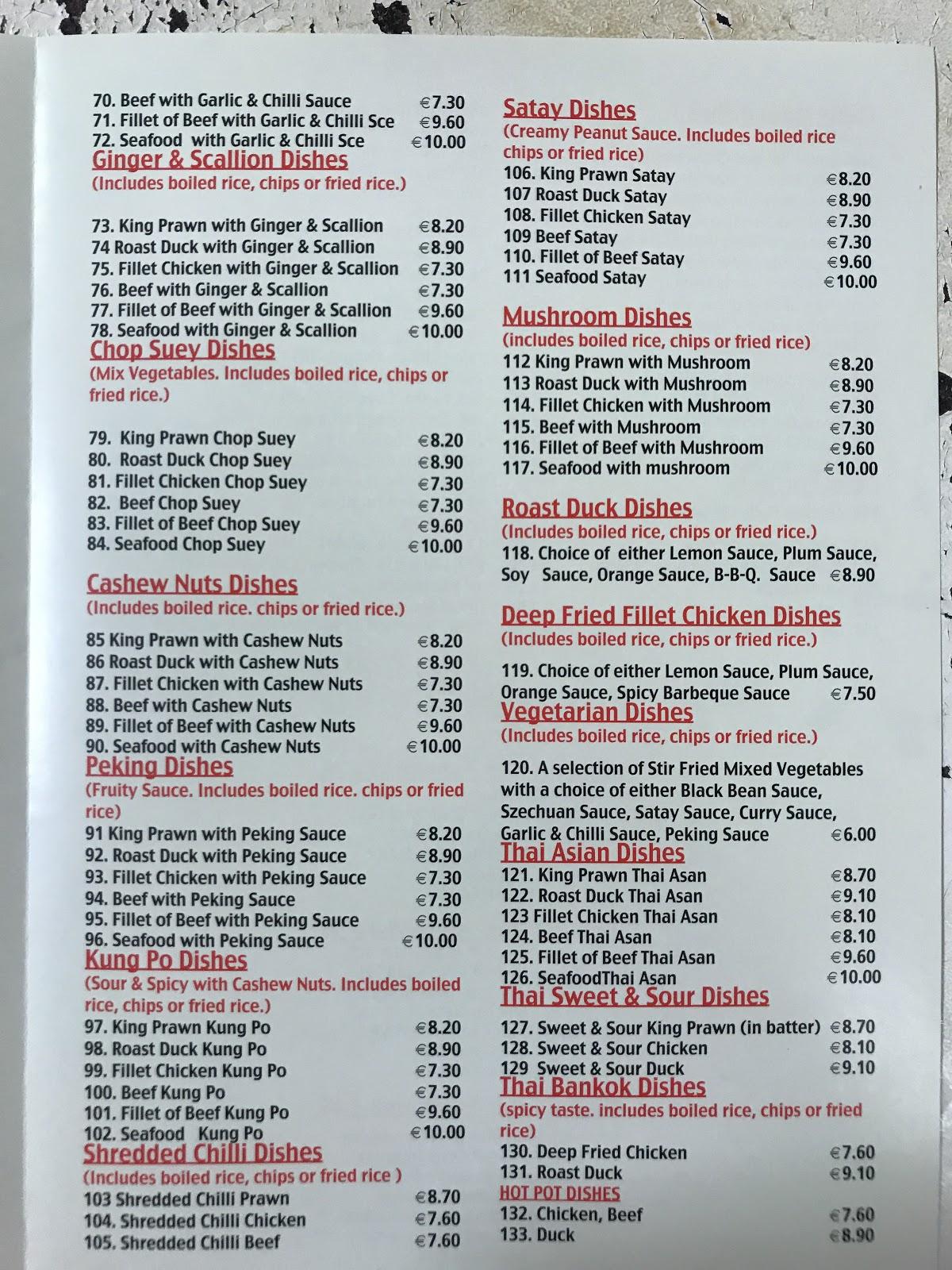Menu at Dragon Palace Chinese Takeaway restaurant, Crossmolina