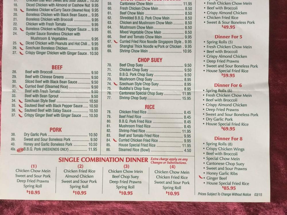 Menu at Jade Buffet restaurant, Salmon Arm