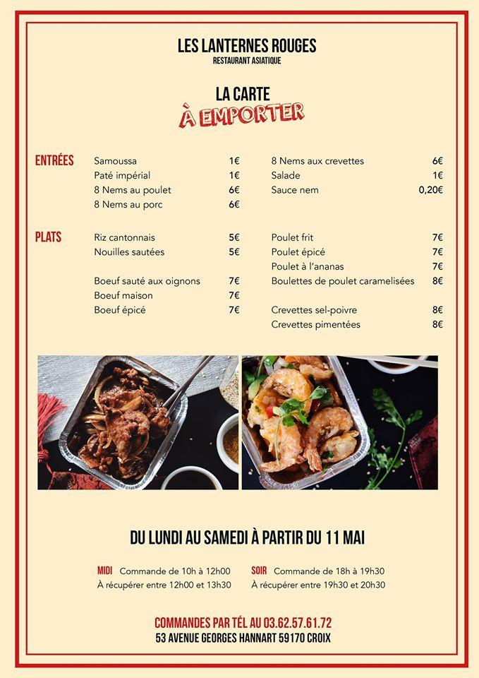 Carta del restaurante Les Lanternes Rouges, Croix