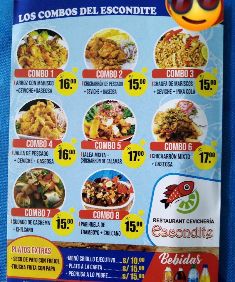 Carta de Restaurante Cevicheria "El Escondite", Lima