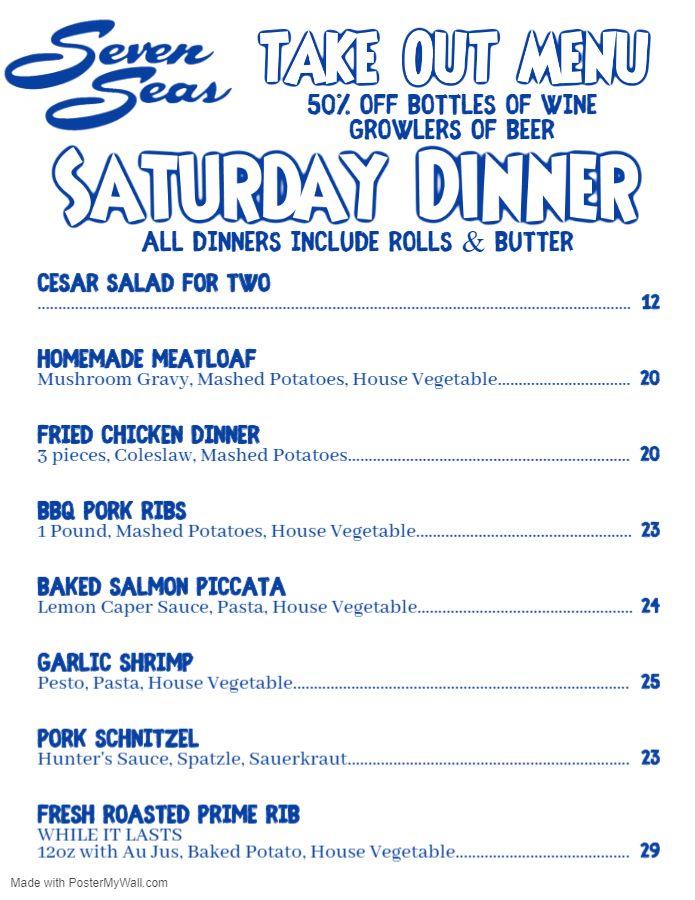 Menu at Seven Seas Seafood & Steak restaurant, Hartland