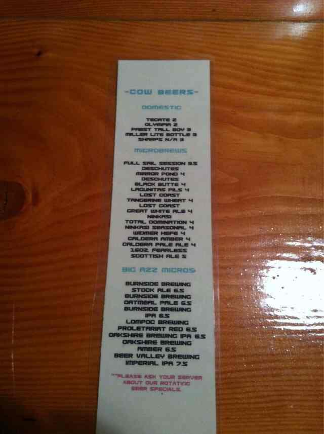 Menu at The Local Cow fast food, Gresham