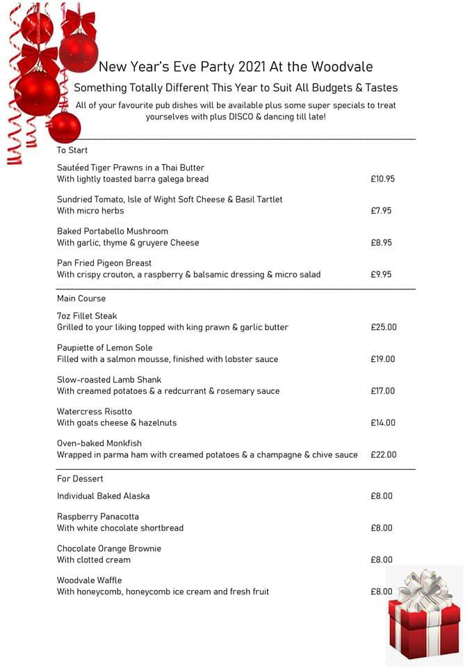 Menu at The Woodvale pub & bar, Gurnard