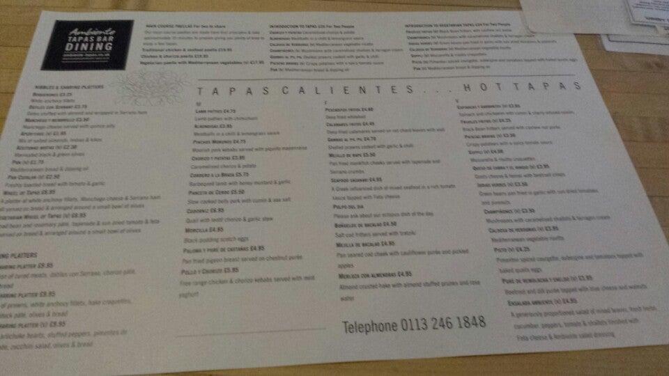 Menu at Ambiente Tapas Leeds pub & bar, Leeds