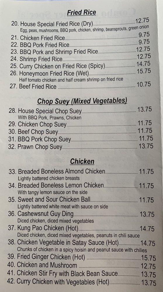 Menu at Dragon Fried Rice House restaurant, Agassiz