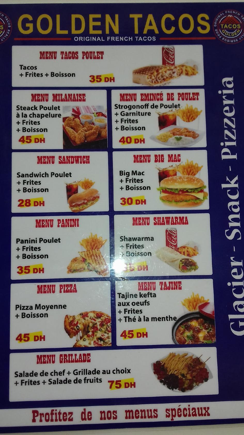 Menu at GOLDEN TACOS restaurant, Mohammedia
