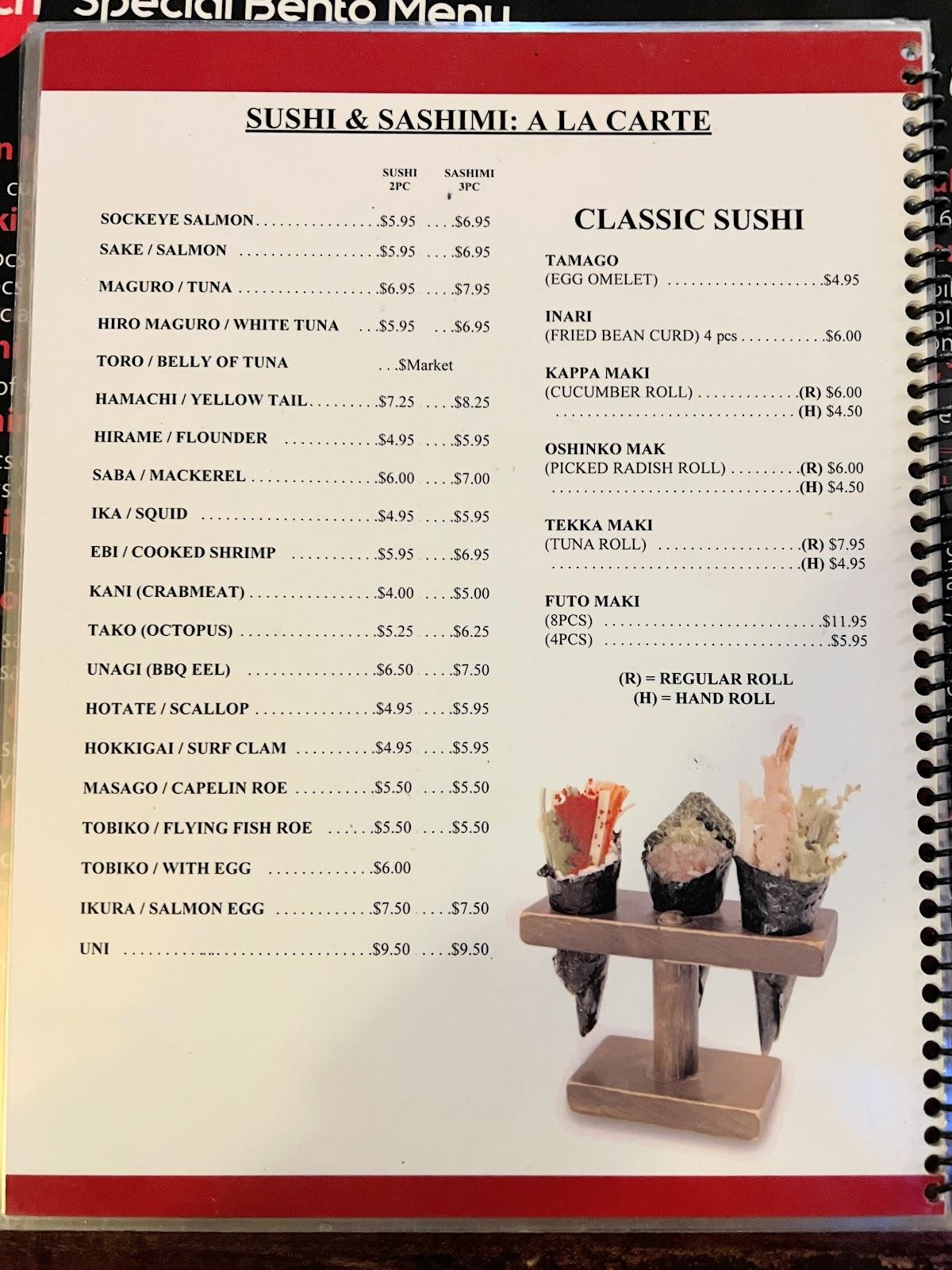 Menu at Gojima Restaurant, Toronto