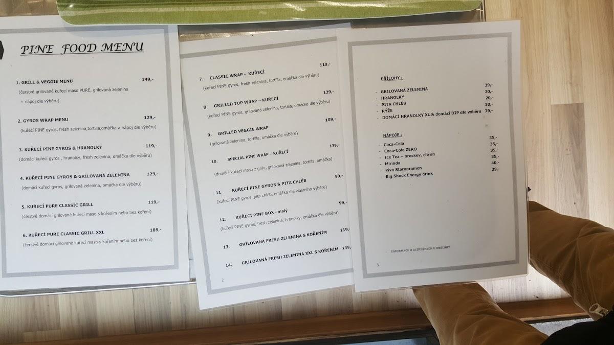 Menu at PINE FOOD restaurant, Prague