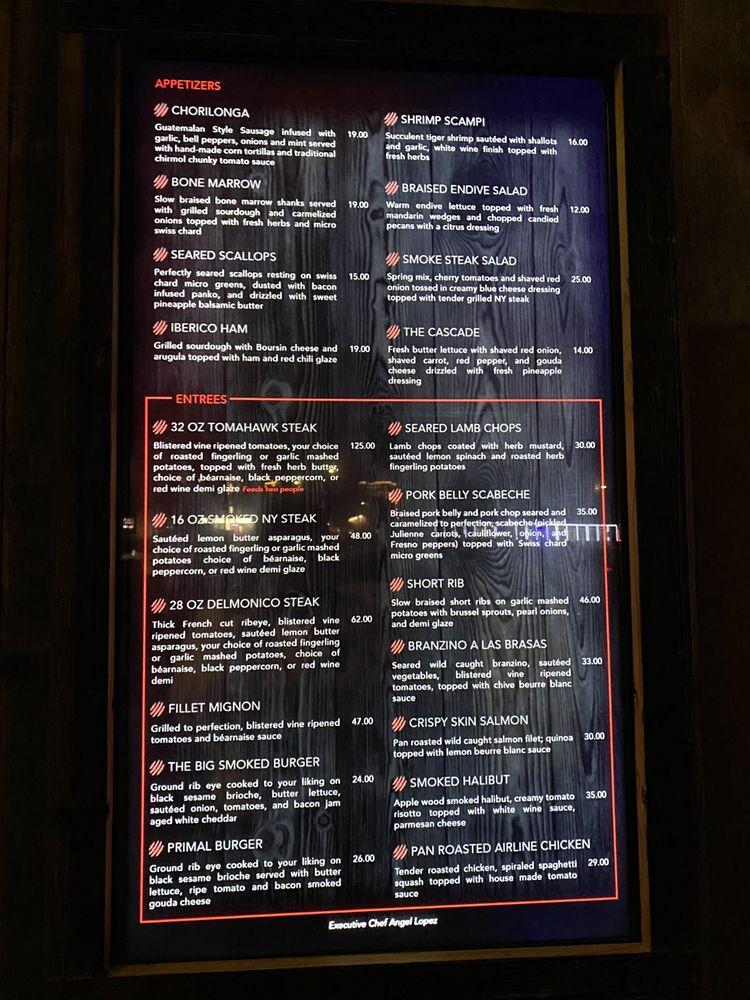 Menu at Primal Steakhouse, Las Vegas