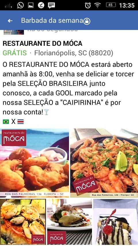 Carta de Restaurante do Móca, Florianópolis, R. das Palmeiras