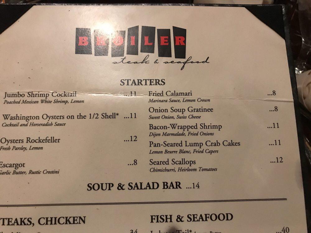 Menu at The Broiler steakhouse, Las Vegas, Boulder Hwy