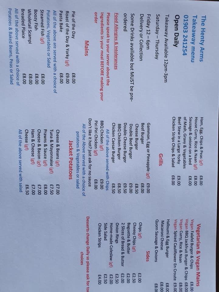 Menu at The Henty Arms pub & bar, Worthing
