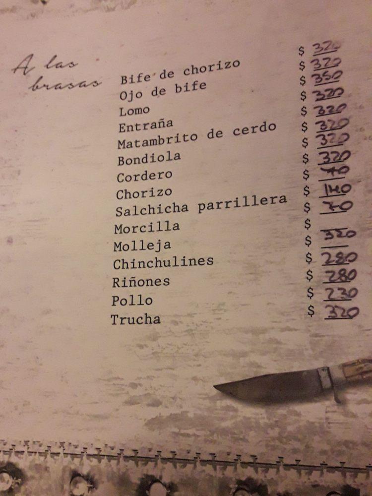 Menu at Alto el fuego BBQ, San Carlos de Bariloche, Calle 20 de Febrero 451