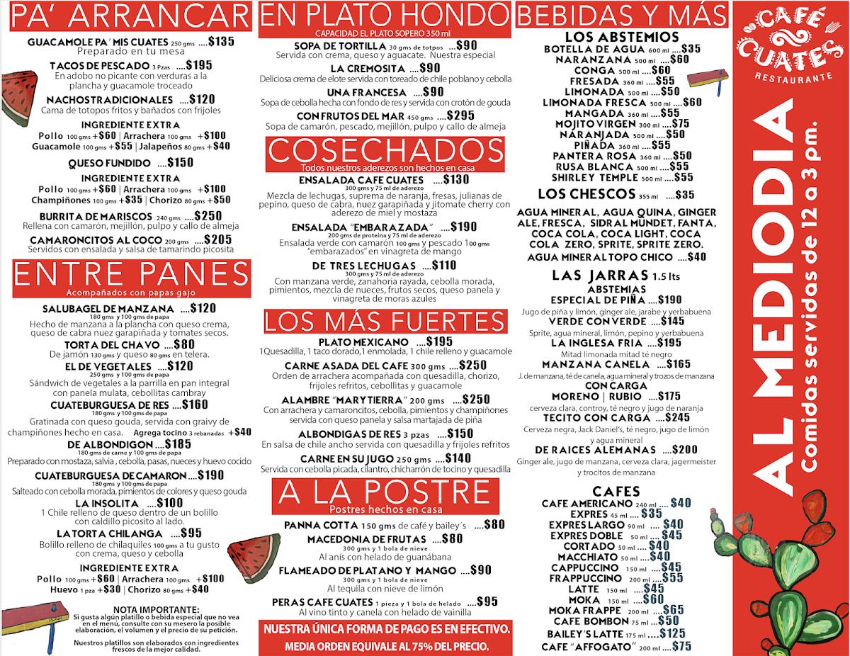 Carta de Café Cuates, Nuevo Vallarta