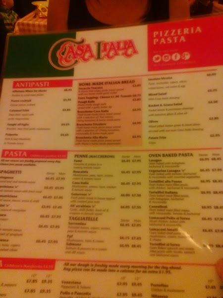 Menu at Casa Italia pizzeria, Liverpool