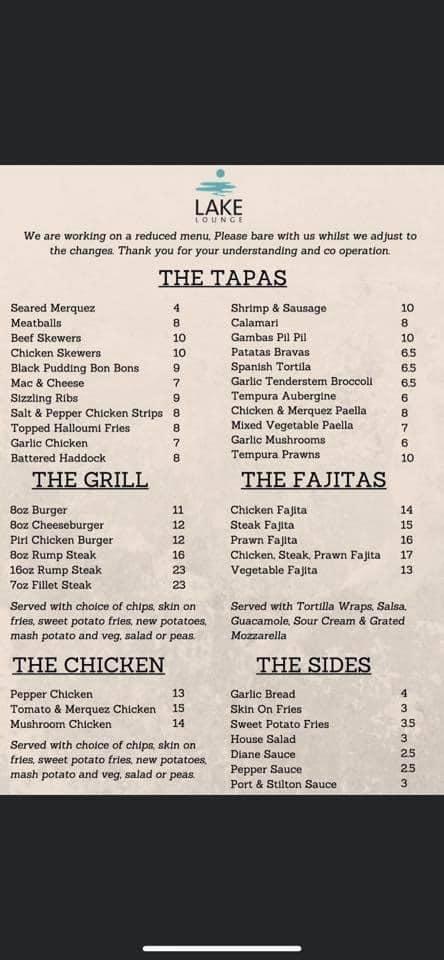 Menu at Lake Lounge Restaurant & Rooms, Littleborough