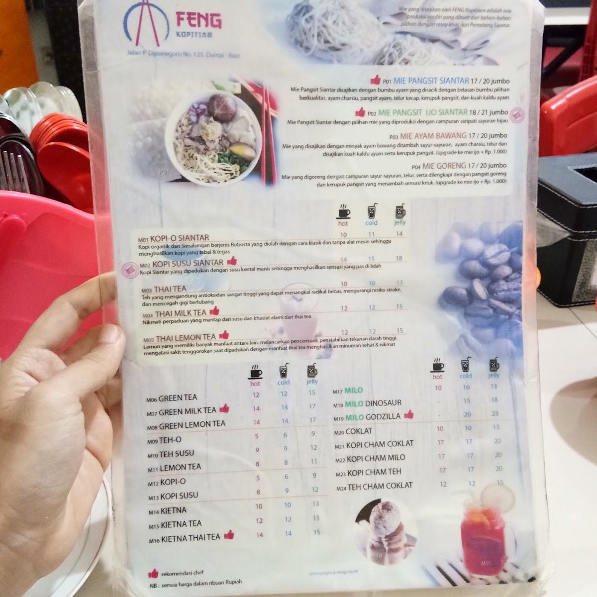 Menu at MIE IJO - Feng Kopitiam cafe, Pekanbaru