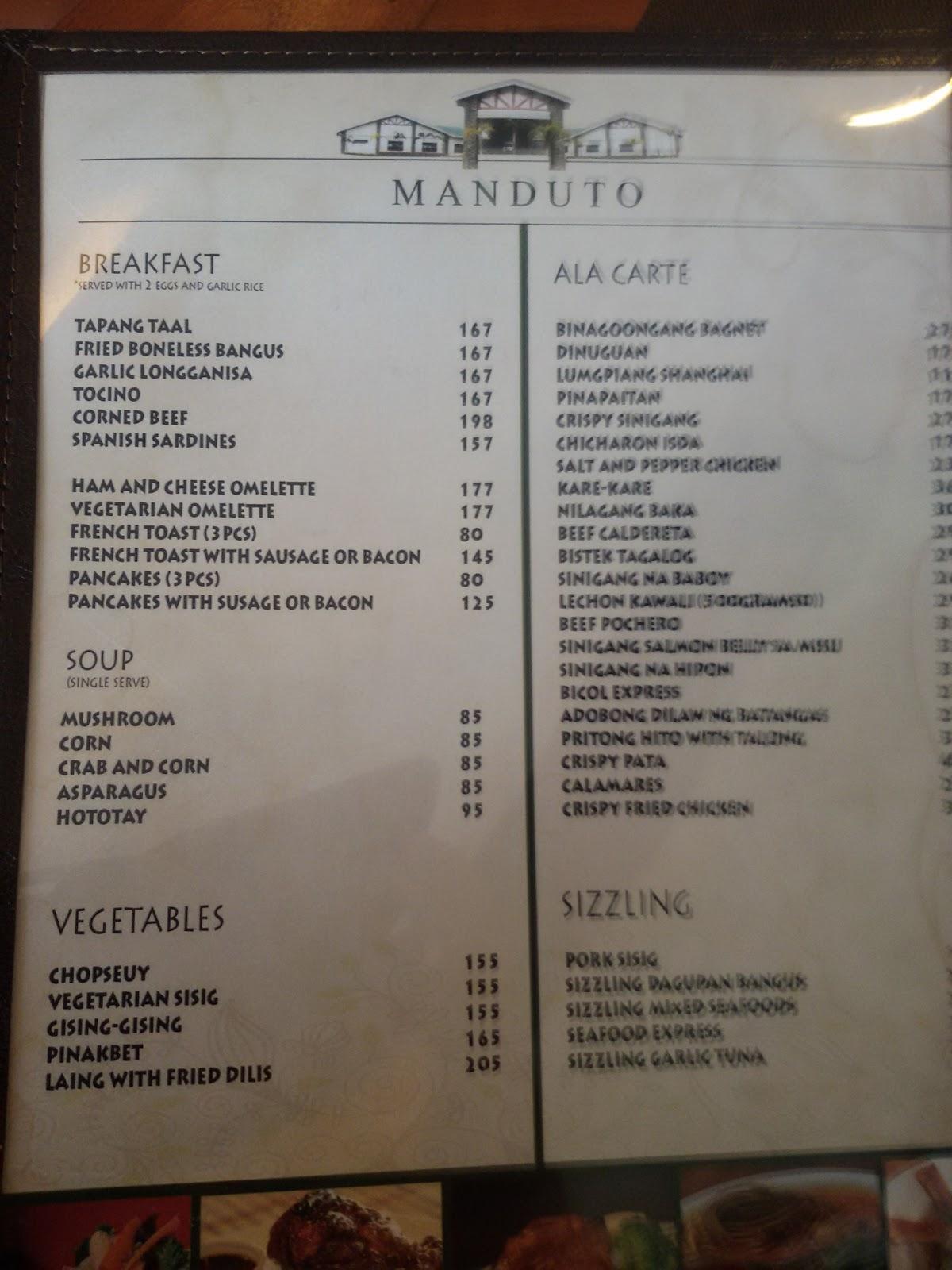 Menu at Manduto Cafe And Restaurant, Baguio, Km 3 Asin Purok road ...