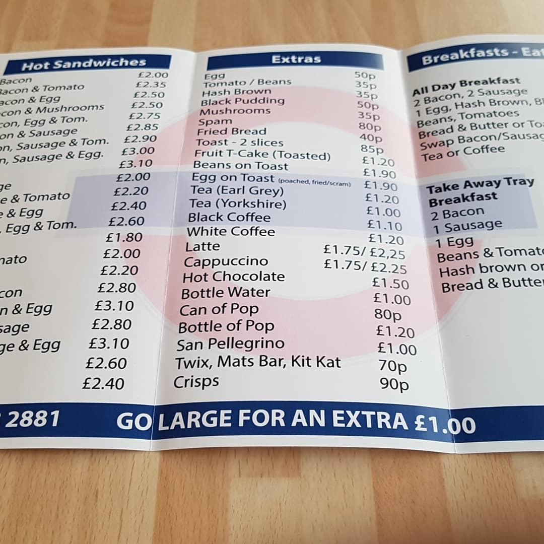 Menu at Station Diner cafe, Leeds