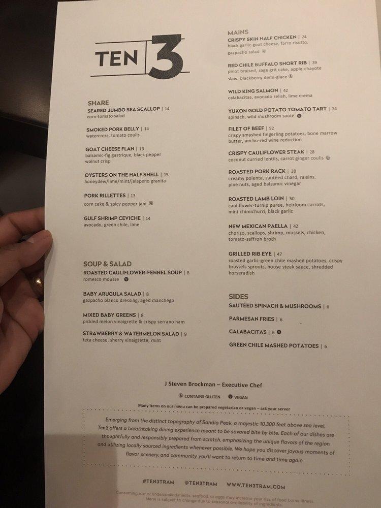 Menu at TEN 3 steakhouse, Albuquerque, 30 Tramway Rd NE