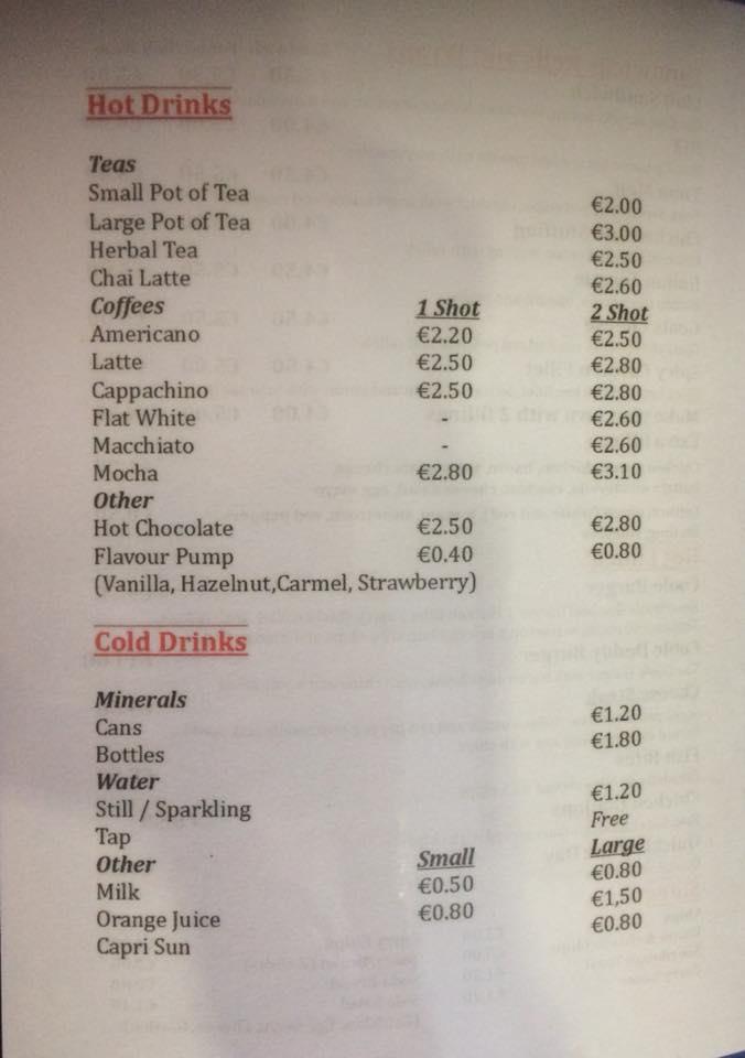 Menu at The Coole Cafe, Rathcoole