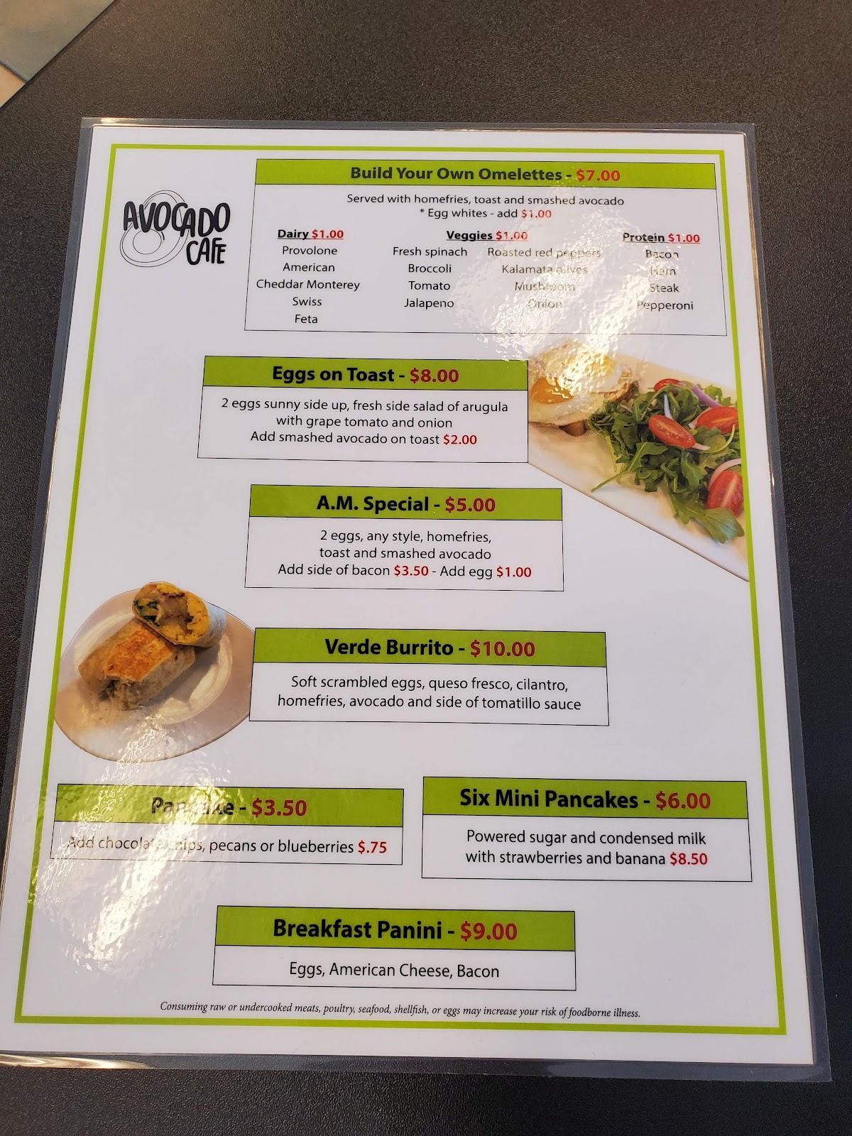 Menu at Avocado Cafe, Chambersburg