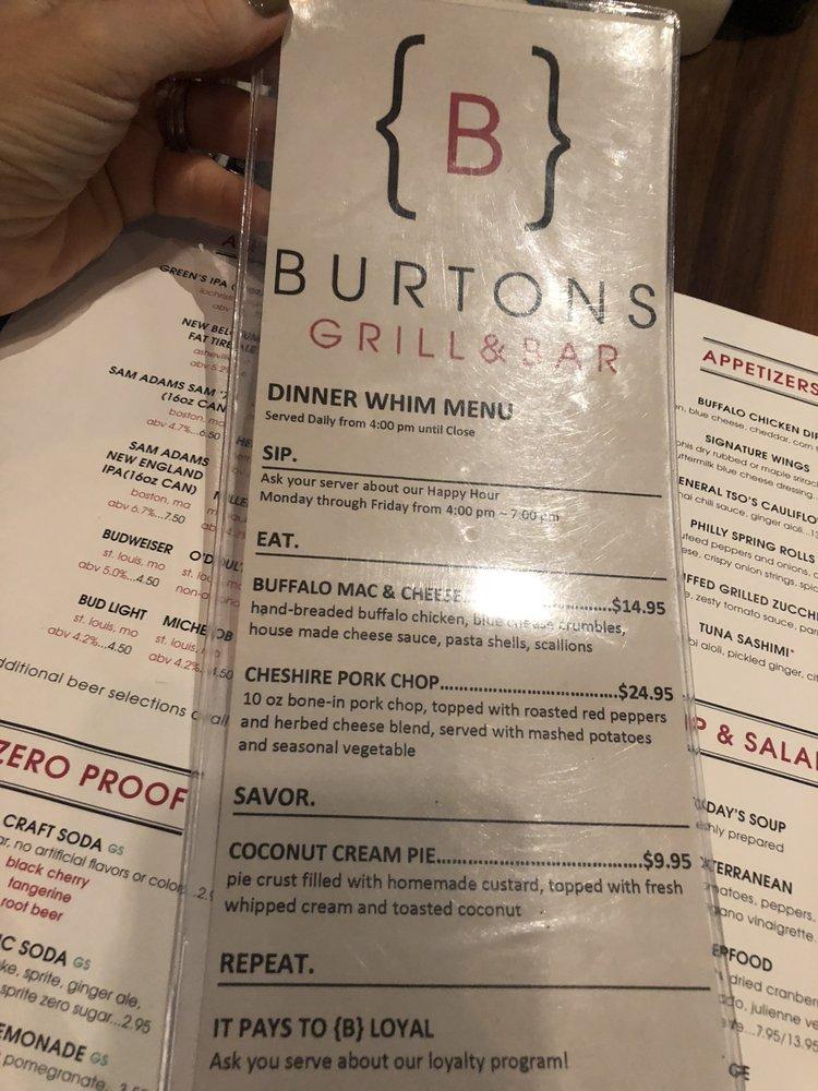 Menu at Burtons Grill & Bar, Boca Raton