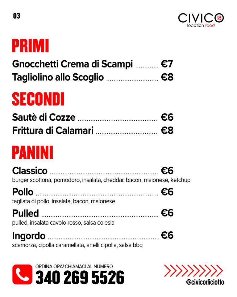 Menu at CIVICO 18 | Location Food restaurant, Ceccano