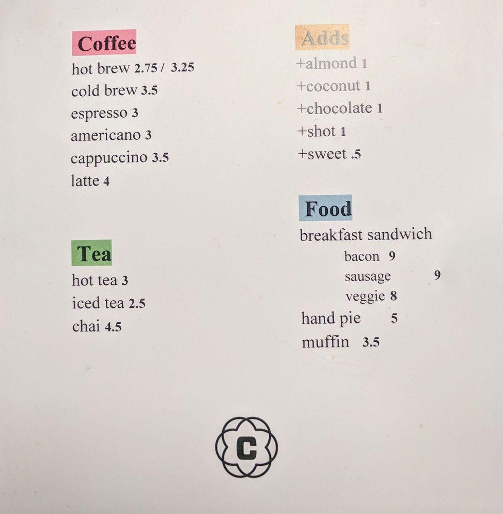 Menu at Camellia Coffee Roasters cafe, Sacramento, R St Suite 130