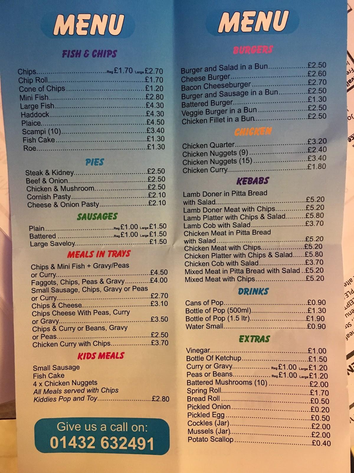 Menu at Credenhill Fish Bar, Hereford